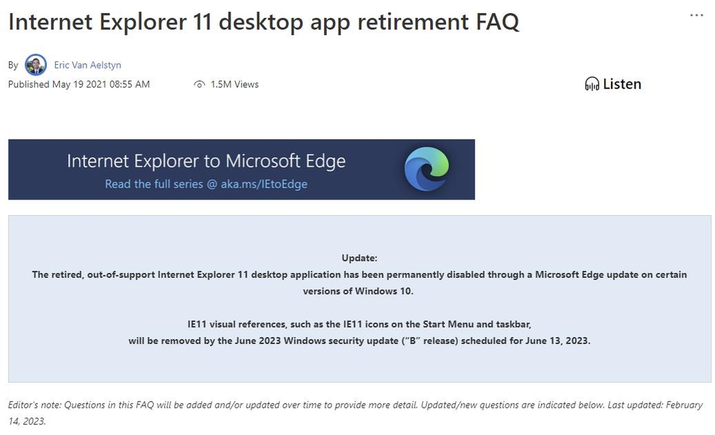 "인터넷 익스플로러 이제 진짜로 안녕"…MS, IE 11 공식 종료 | 연합뉴스