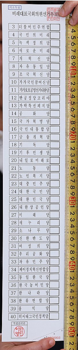 51.7cm 역대 최장 기록한 비례대표 투표용지 | 연합뉴스